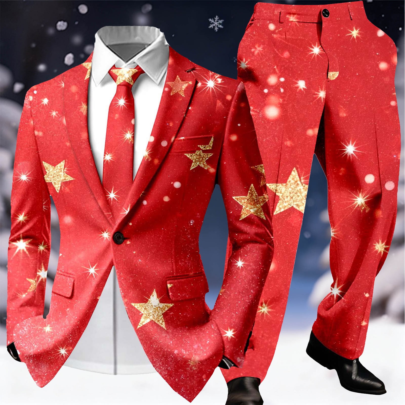 Mens Christmas Suits 2 Piece Funny Xmas Pentagram Printed One Button ...