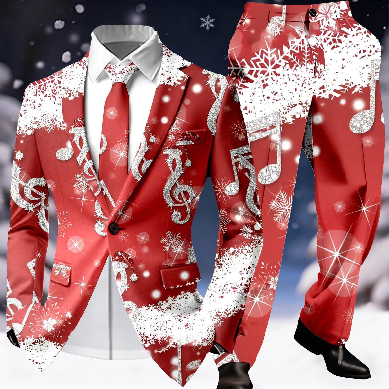 Mens Christmas Suits 2 Piece Funny Xmas Snowflake Printed One Button ...