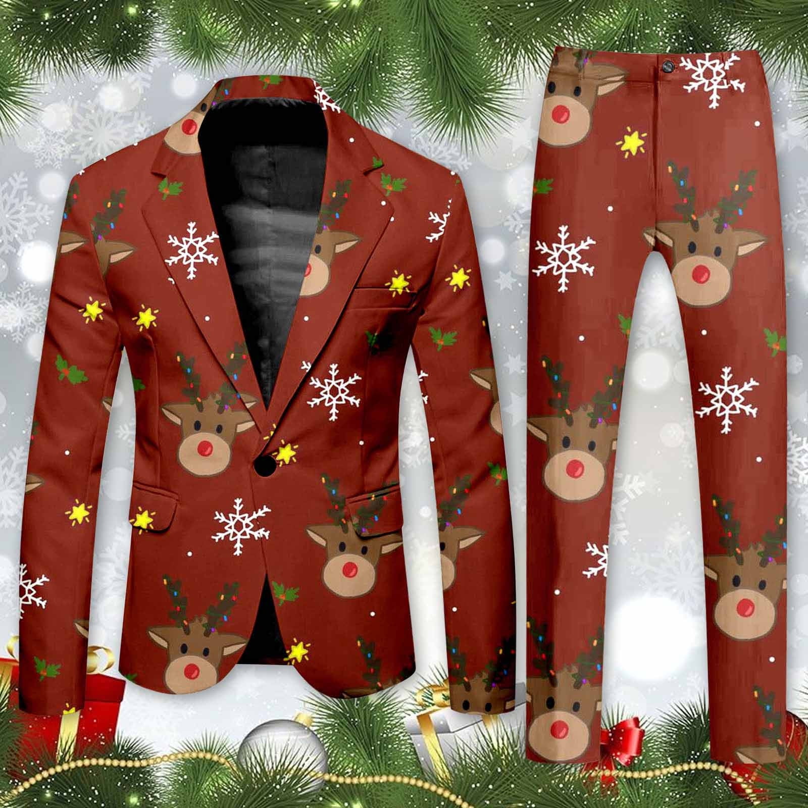 Mens Christmas Suits 2 Piece Funny Xmas Snowflake Reindeer Graphi One ...