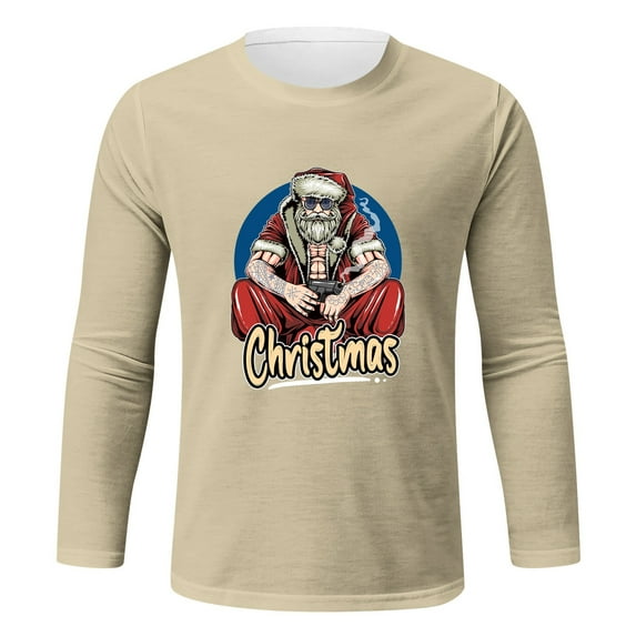 Mens Christmas T Shirts Golf Long Sleeve Santa Clause Crewneck Mens ...