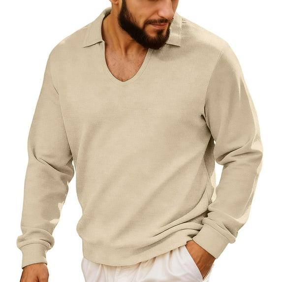 Mens Christmas Tops Jacquard Long Sleeve Loose Fit Turn Down Collar ...