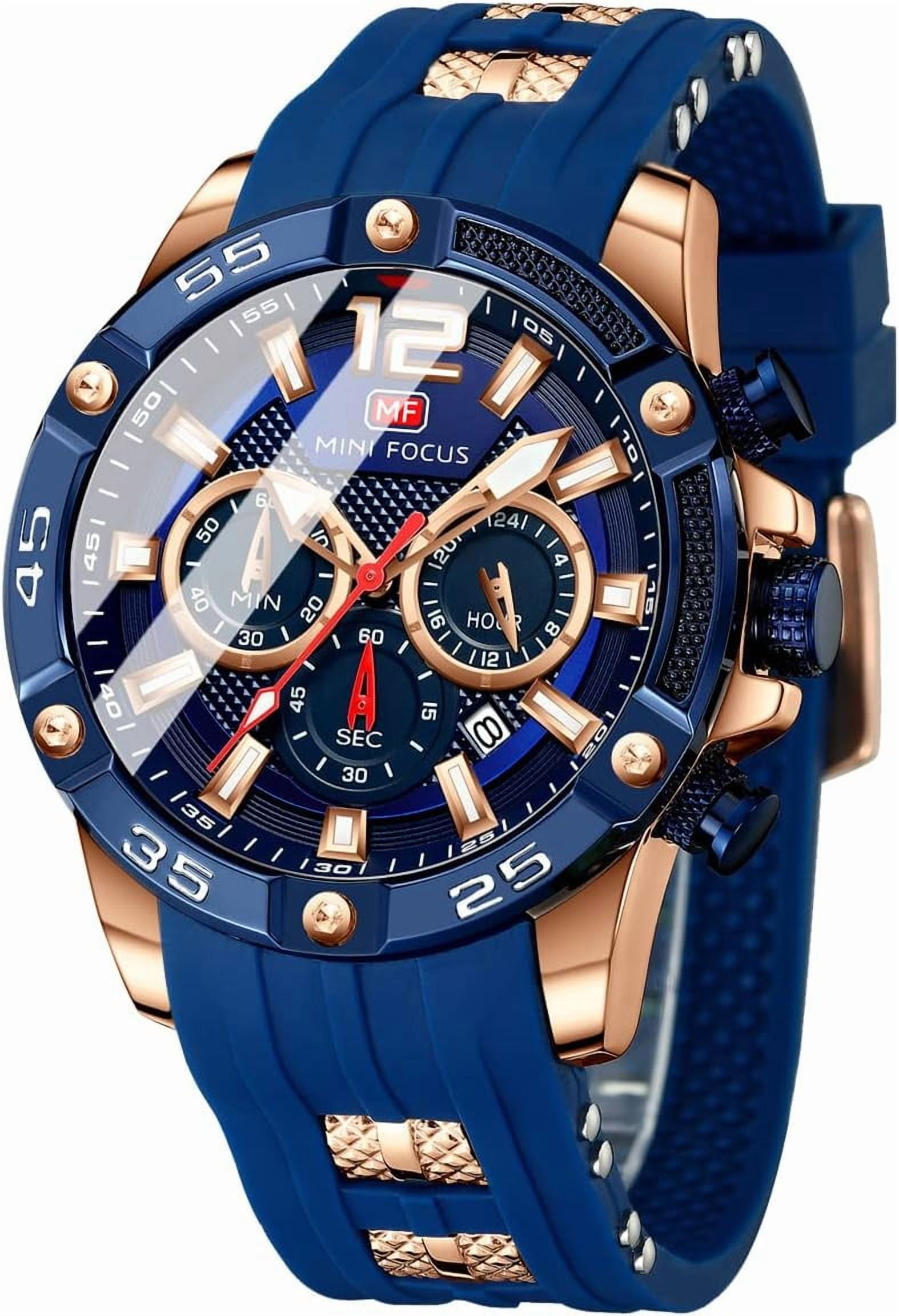 Mens Chronograph Waterproof Sports Analog Quartz Silicone Band Fashion ...