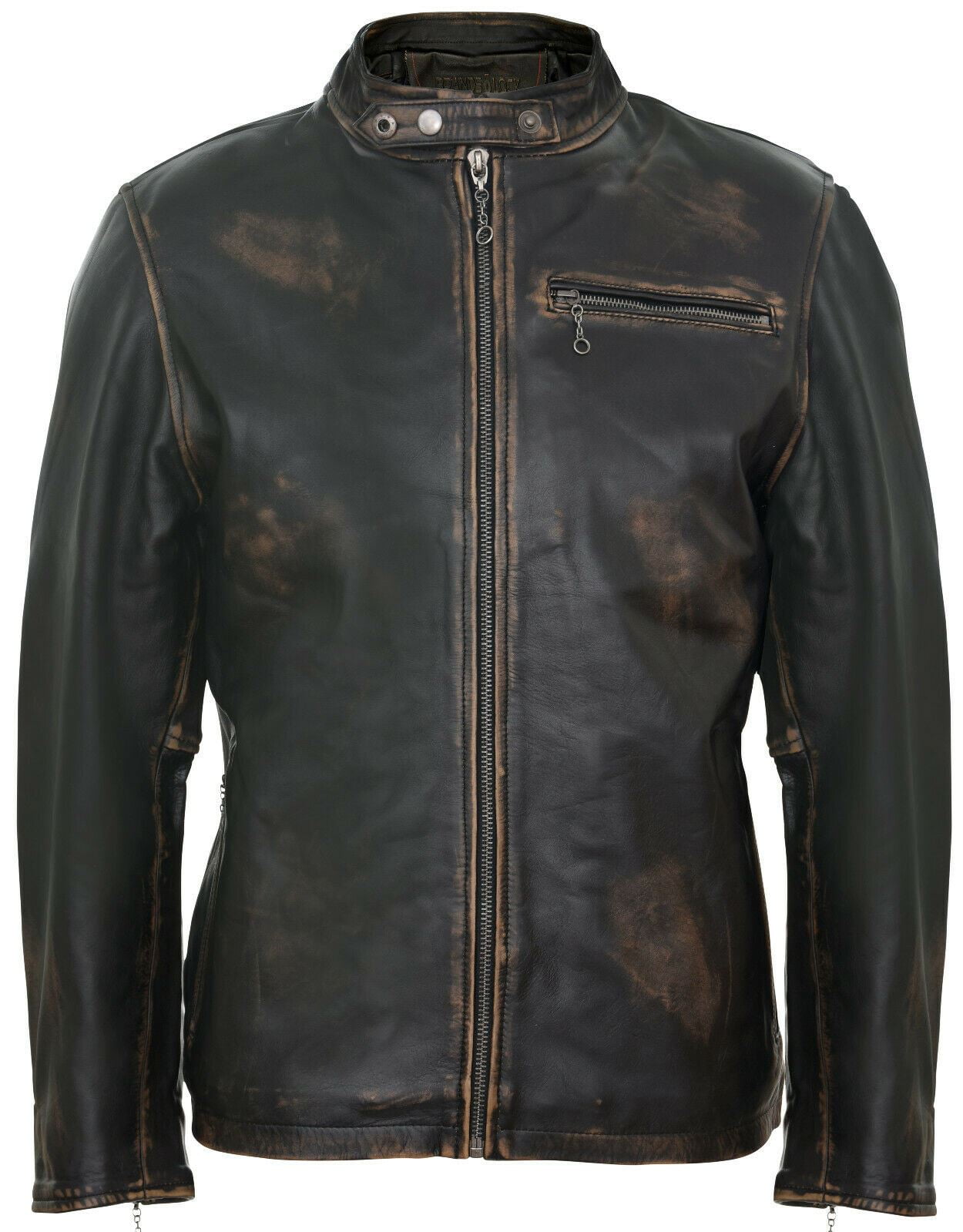 Mens Classic Black Leather Biker Jacket- Southgate in Vintage Black ...