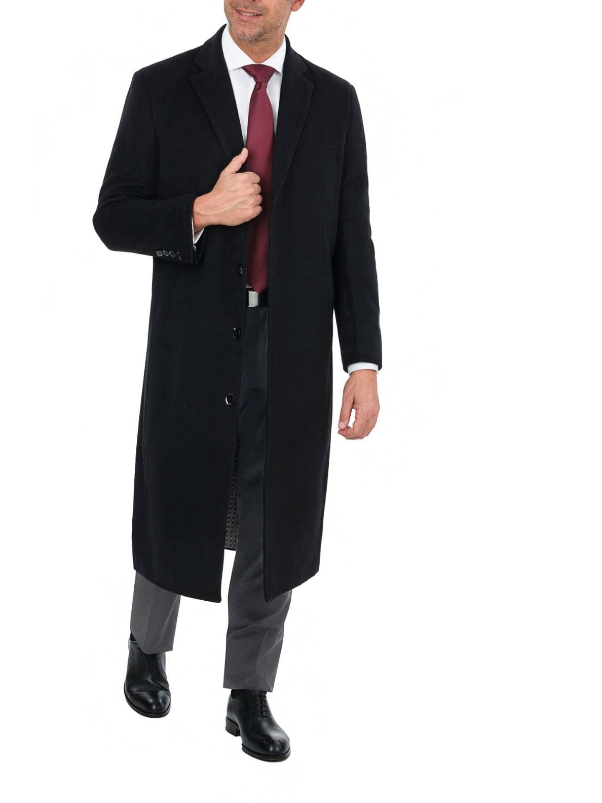 Mens Classic Fit Full Length Single Breasted Wool Cashmere Overcoat ...