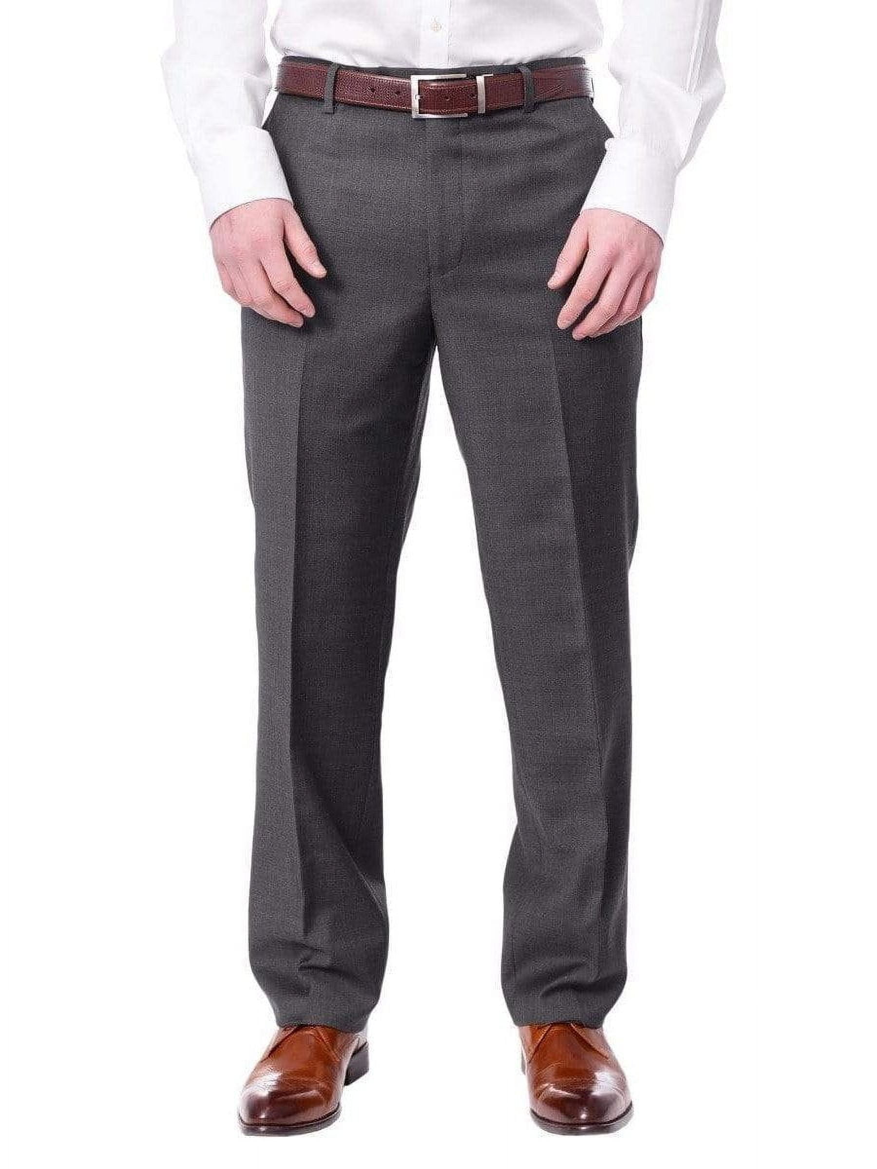 Mens Classic Fit Solid Charcoal Flat Front Wool Dress Pants - Walmart.com