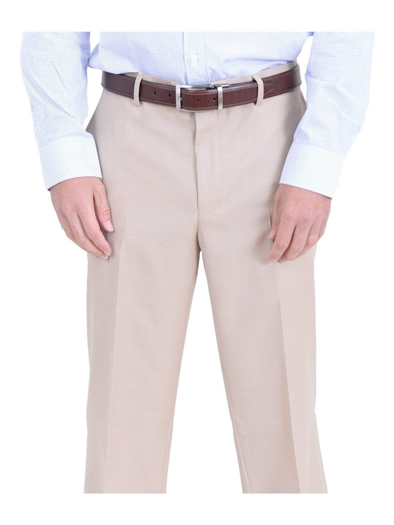 Mens Classic Fit Solid Light Tan Flat Front Wool Dress Pants - Walmart.com