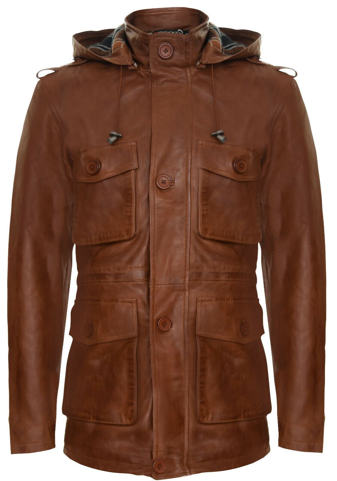 Mens Classic Leather Hooded Trench Overcoat-Edgware in Tan - Walmart.com