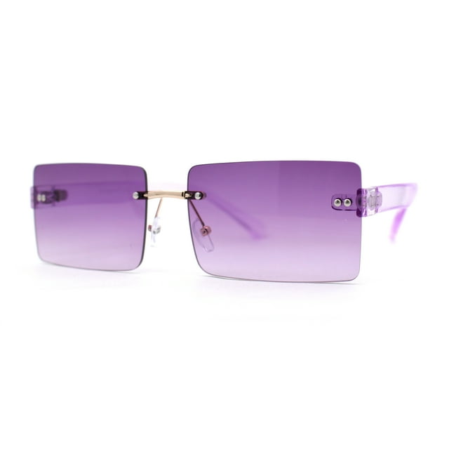 Mens Classic Minimal Thin Rectangle Rimless Sunglasses Purple - Walmart.com