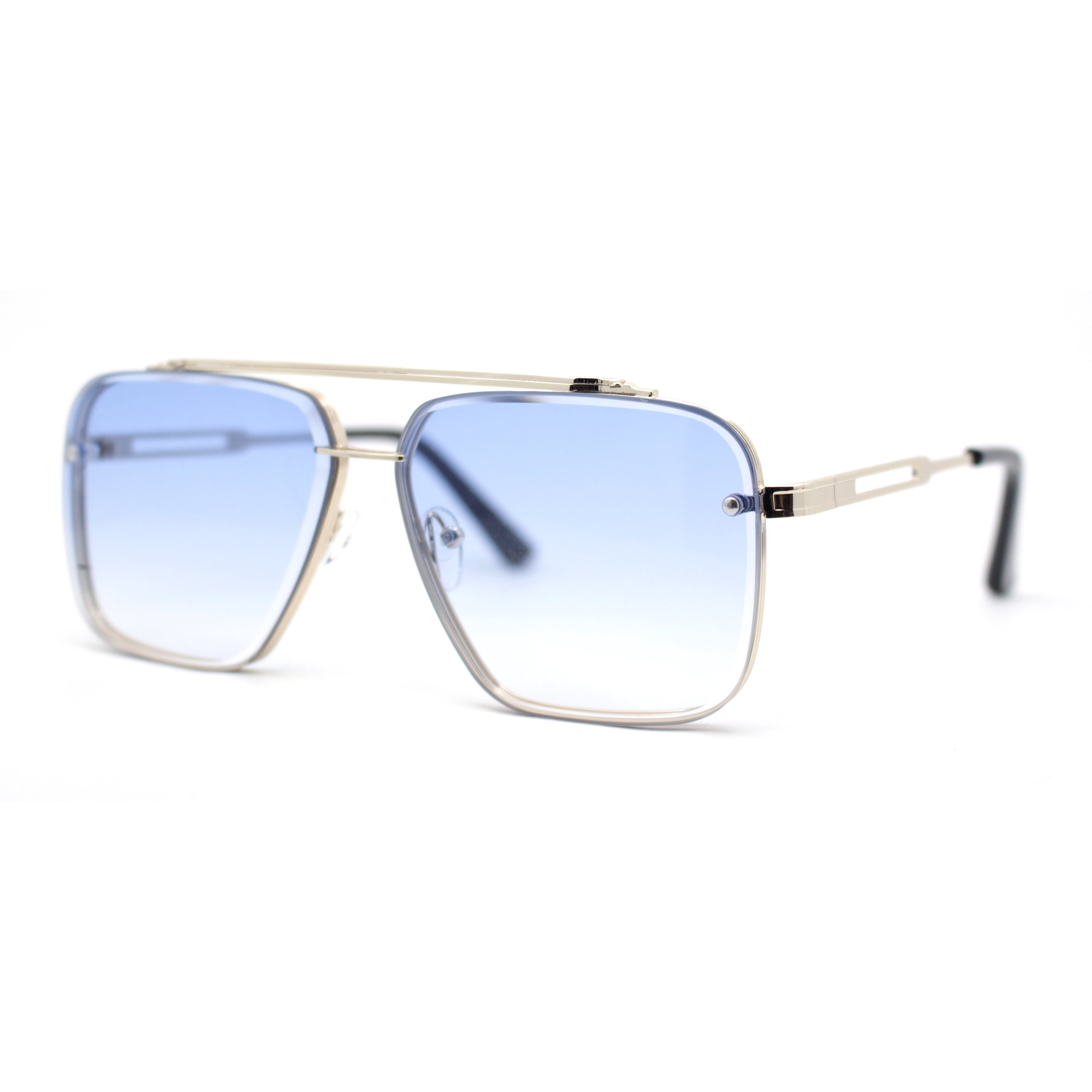 Mens Classic Mobster Rimless Metal Frame Rectangle Mafia Sunglasses ...
