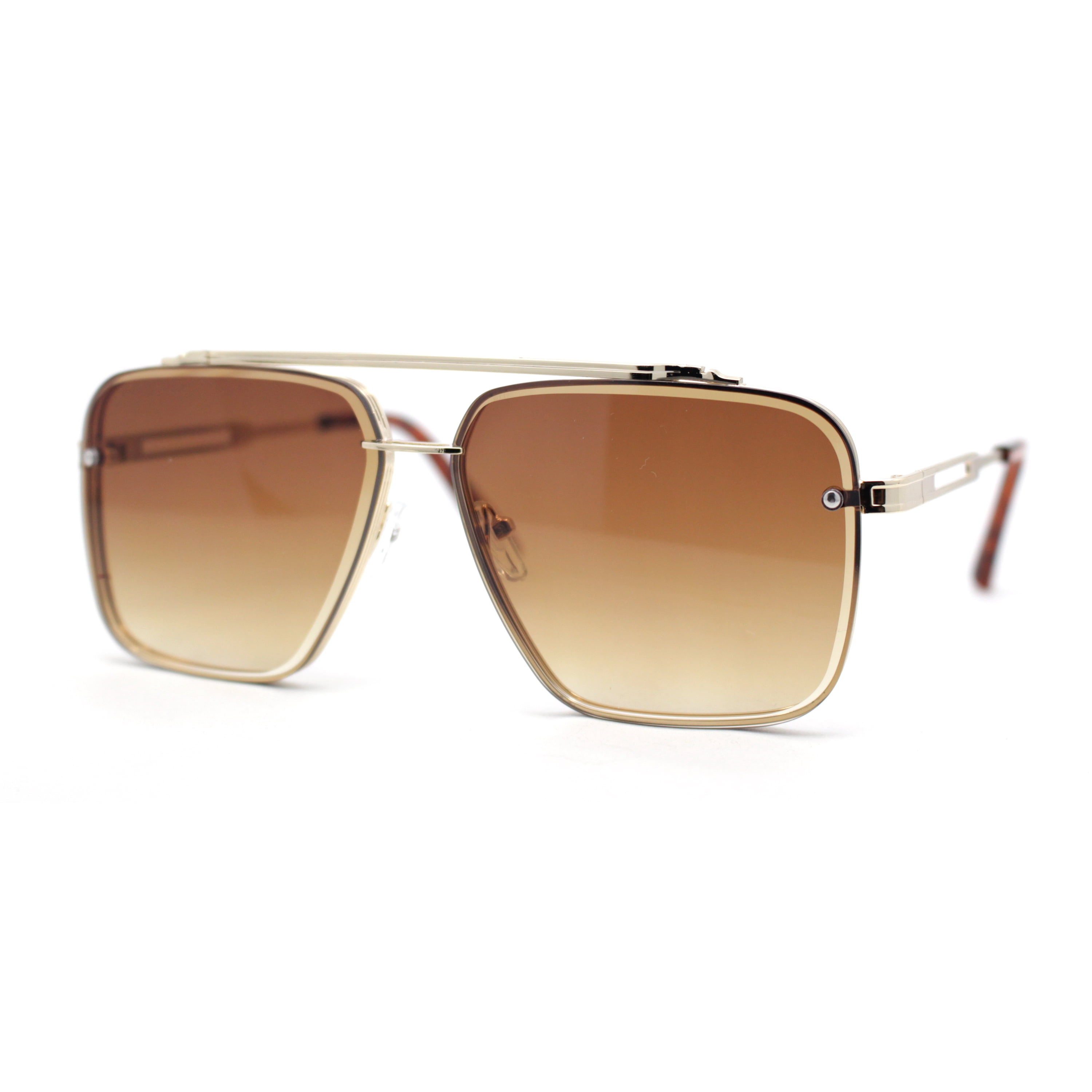 Mens Classic Mobster Rimless Metal Frame Rectangle Mafia Sunglasses ...