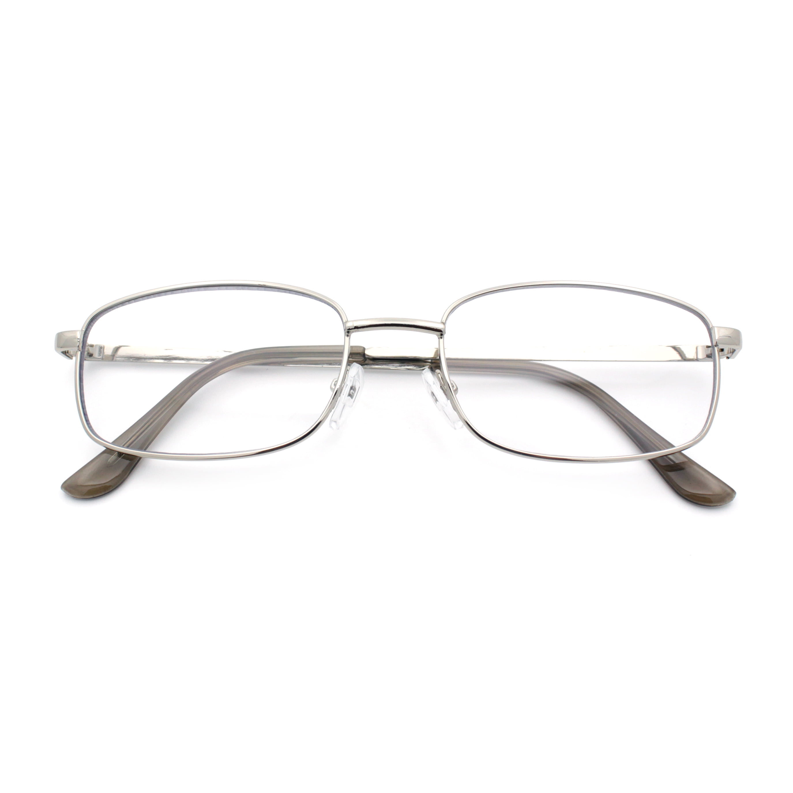 Mens Classic Narrow Rectangle Clear Lens Fashion Eyeglasses Silver ...