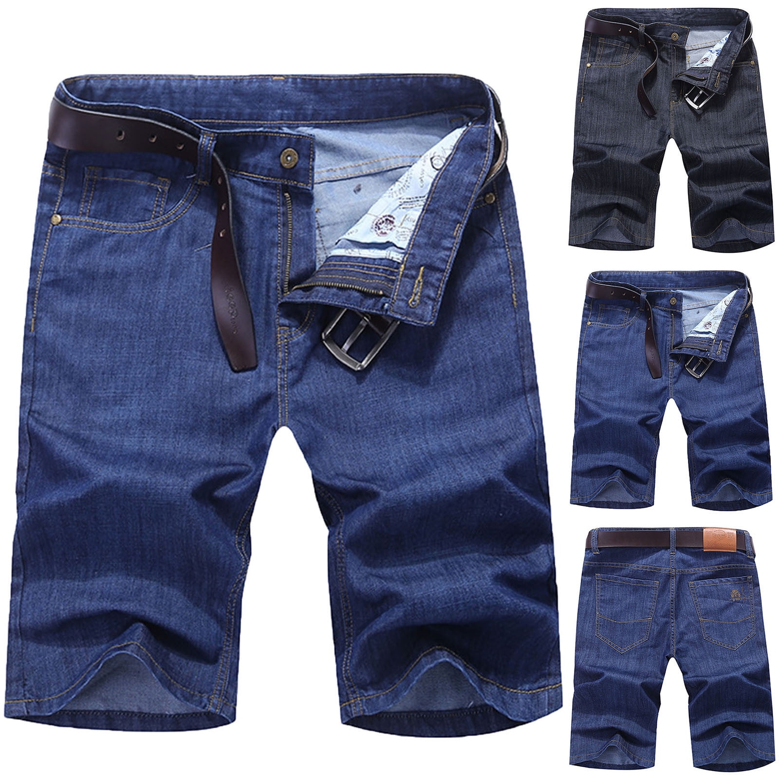 Mens Classic Relaxed Fit Denim Shorts Ripped Trunks Stretchy Washed ...