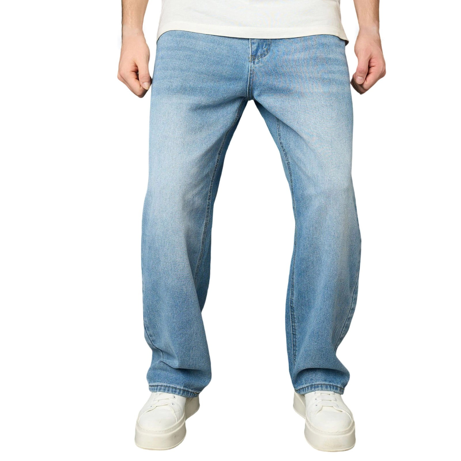Mens Classic Relaxed Fit Jeans Wide Leg Stretch Casual Baggy Denim ...