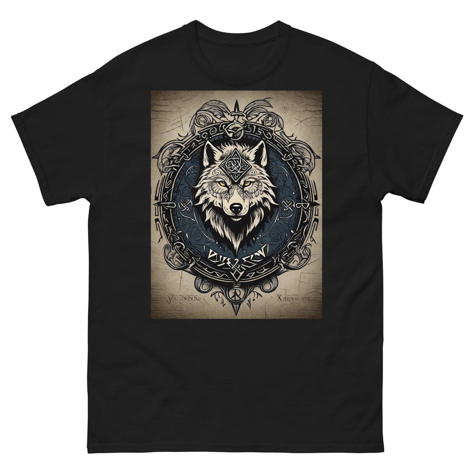 Mens Classic Tee Vegvisir Wolf Viking Compass T-Shirt Illustration Art ...