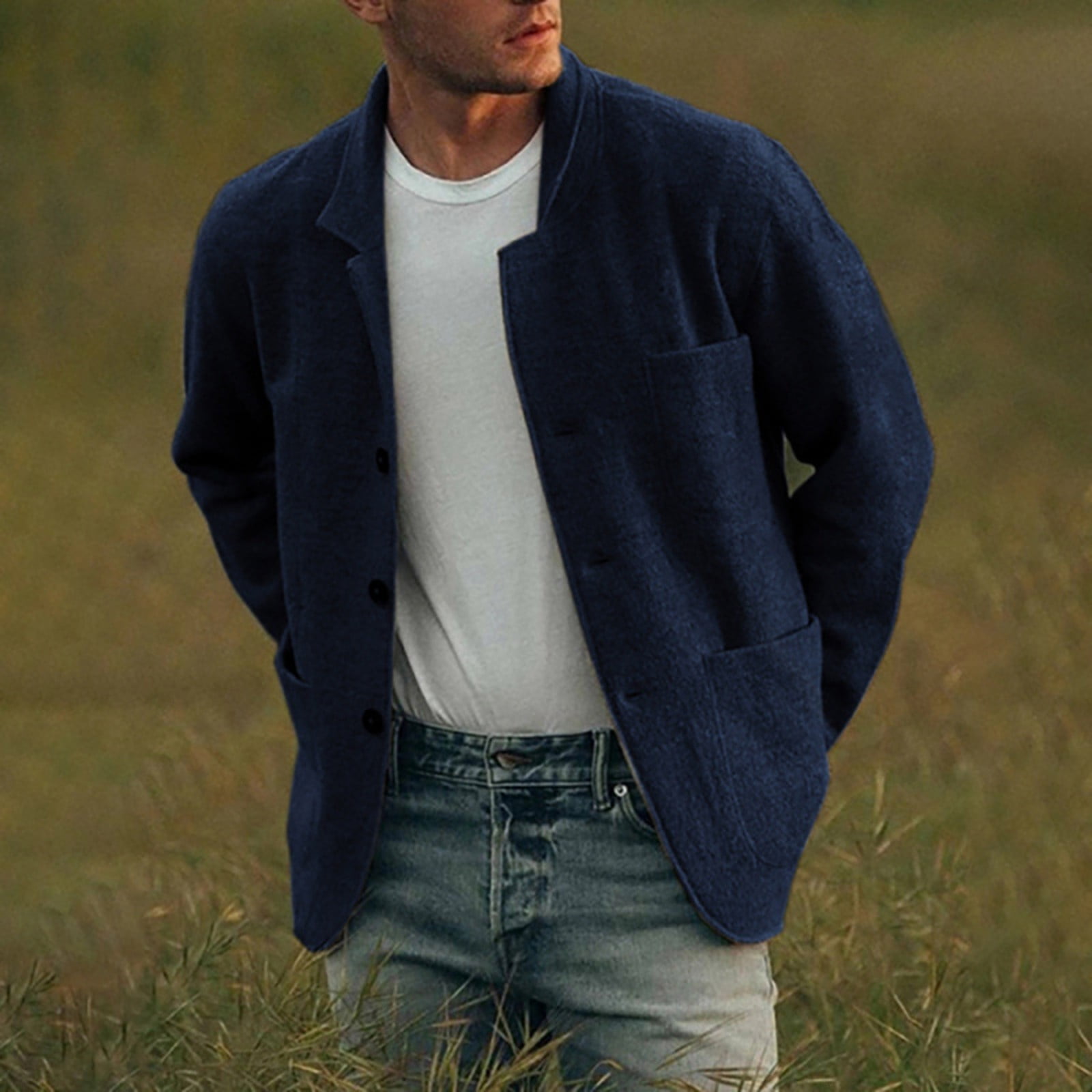 Mens Coats And Jackets Autumn Winter Pure Color Single Lapel Pocket ...