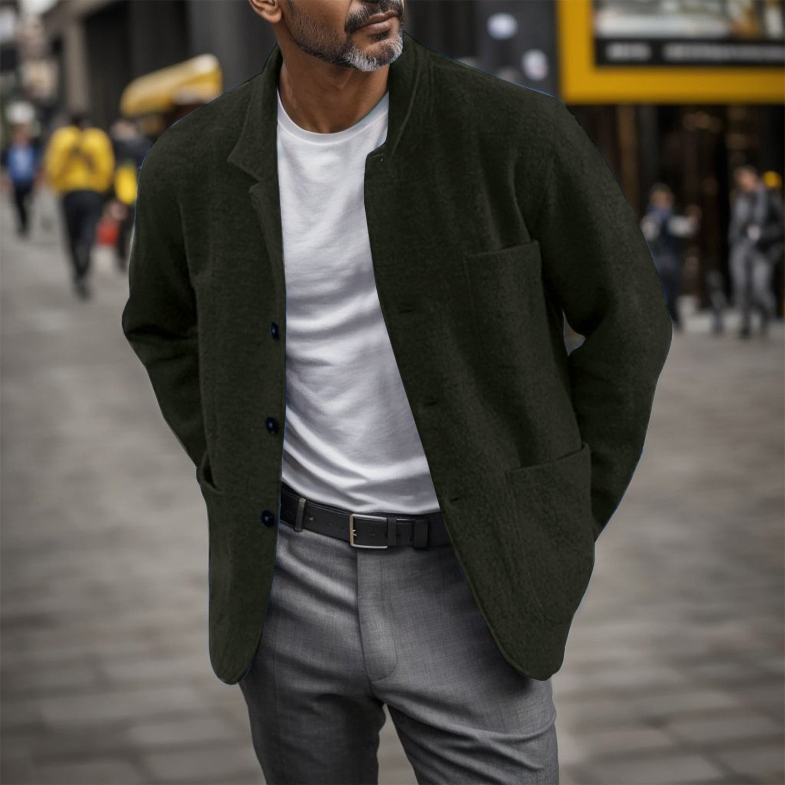 Mens Coats And Jackets Autumn Winter Pure Color Single Lapel Pocket ...