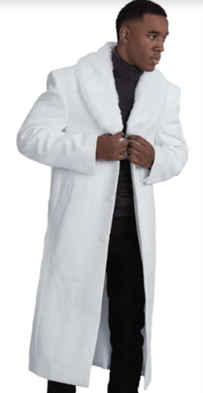 Mens Collar Long Coat White Wool Topcoat Winter Overcoat Private Label ...
