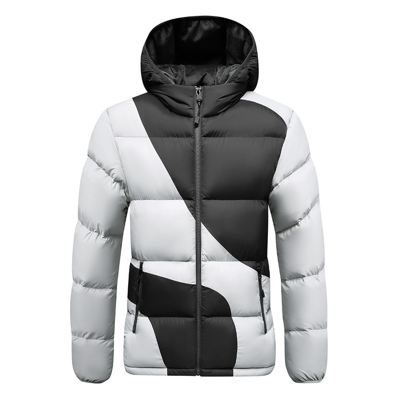 Mens Color Block Puffer Jacket Water Resistant Hooded Winter Padded ...