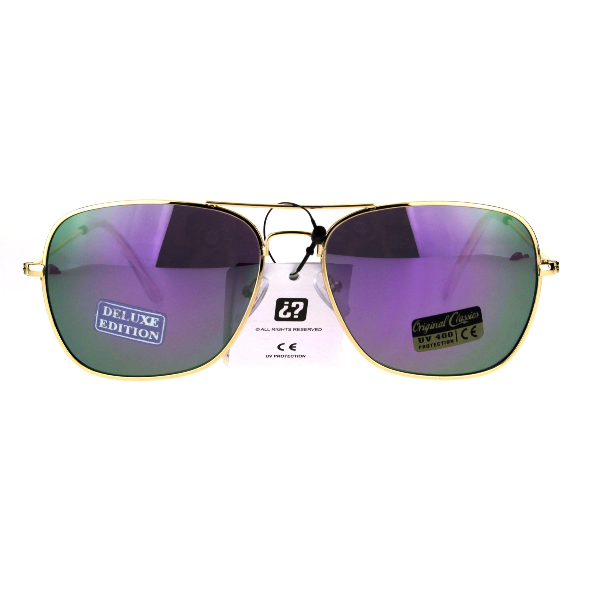 Mens Color Mirror Officer Rectangular Metal Rim Aviator Sunglasses ...