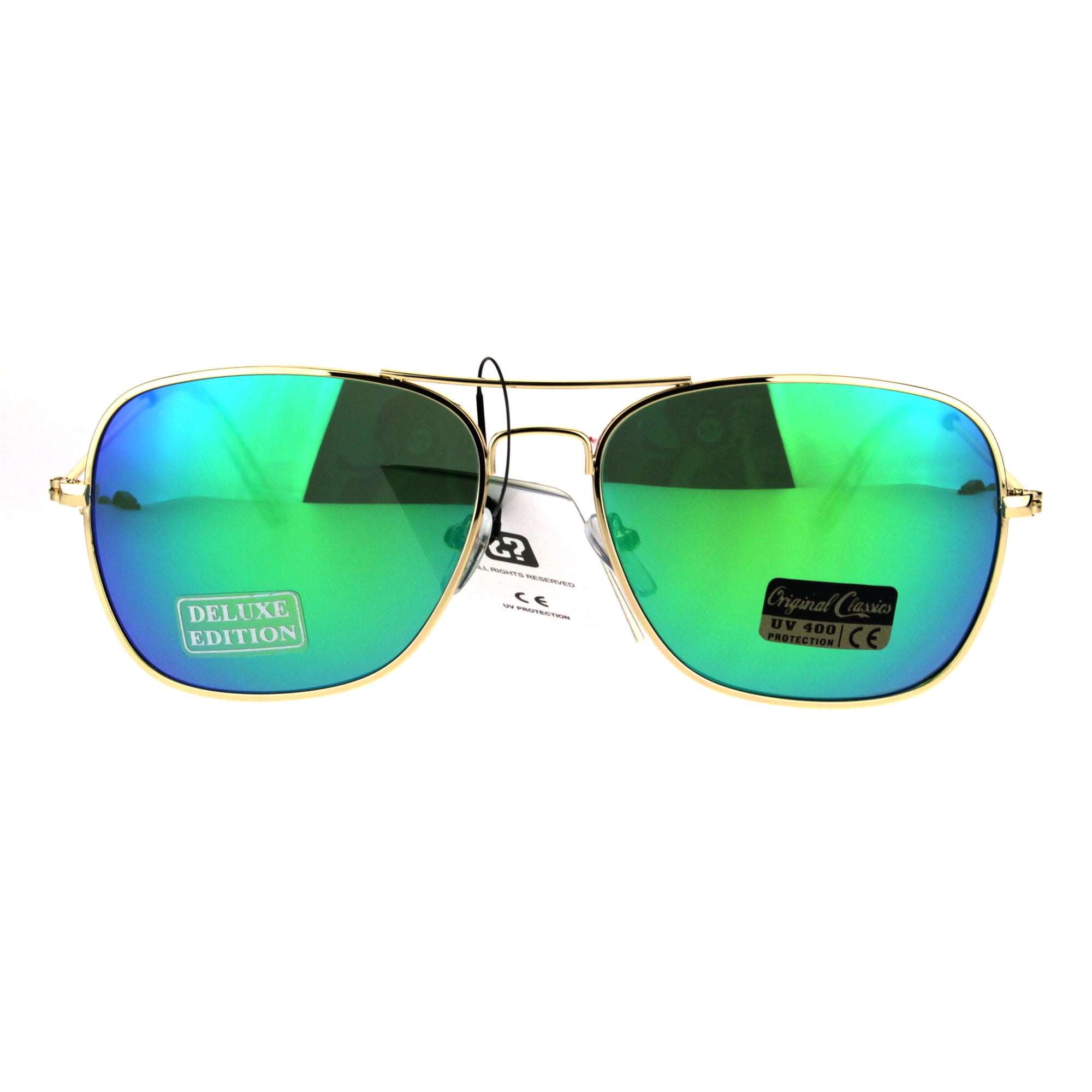 Mens Color Mirror Officer Rectangular Metal Rim Aviator Sunglasses Teal ...