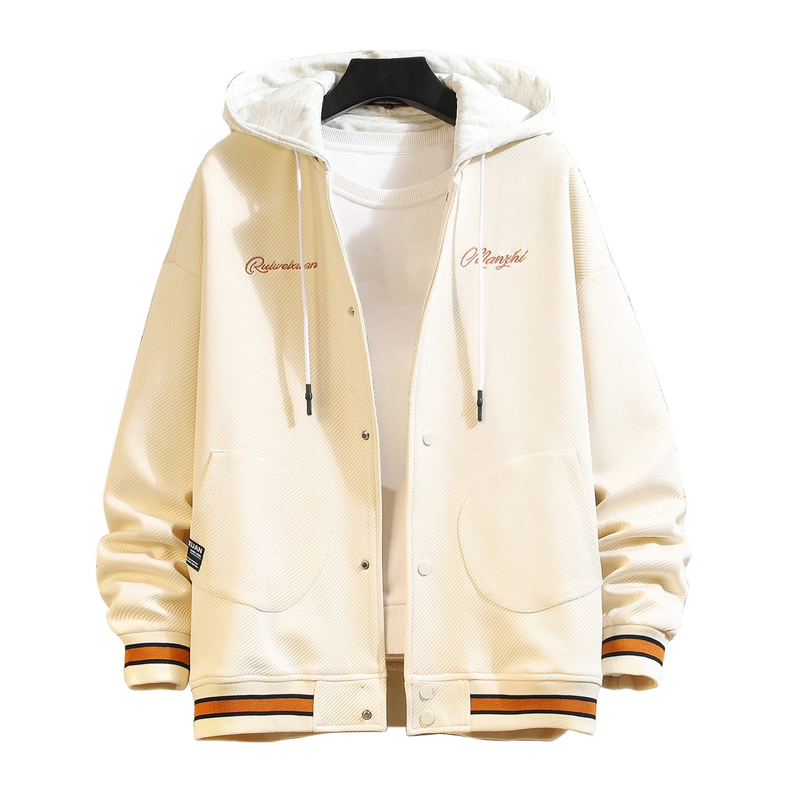 Mens Colorblock Hooded Baseball Jackets Varsity Bomber Jacket Coat ...