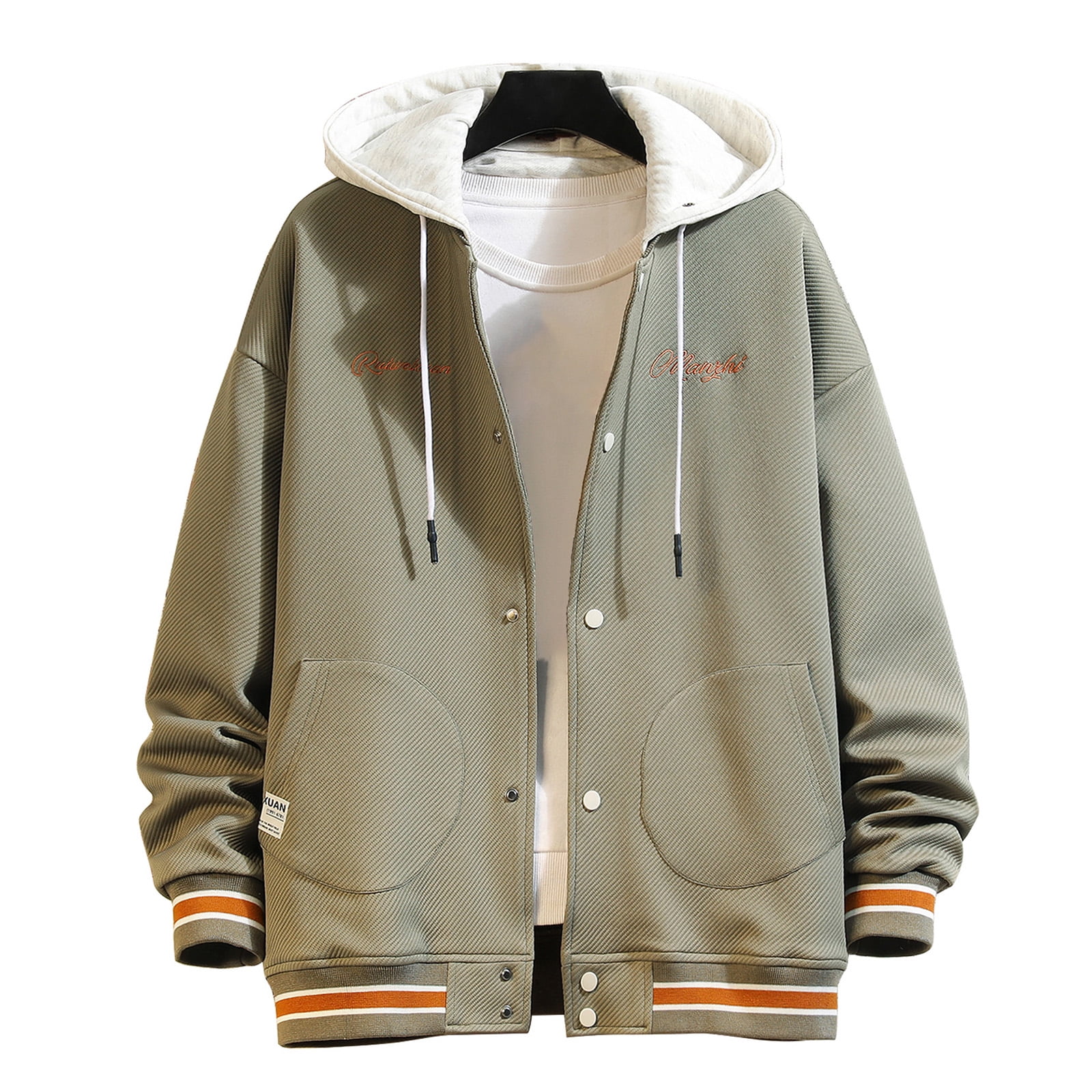 Mens Colorblock Hooded Baseball Jackets Varsity Bomber Jacket Coat ...