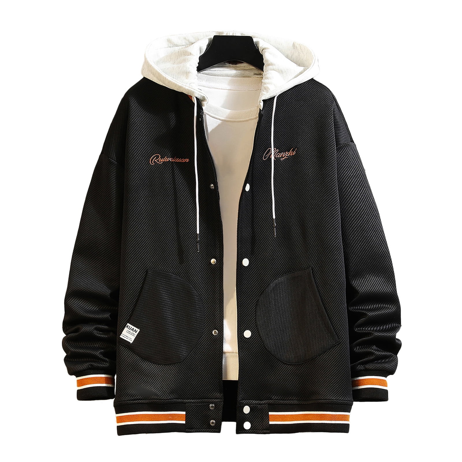 Mens Colorblock Hooded Baseball Jackets Varsity Bomber Jacket Coat ...