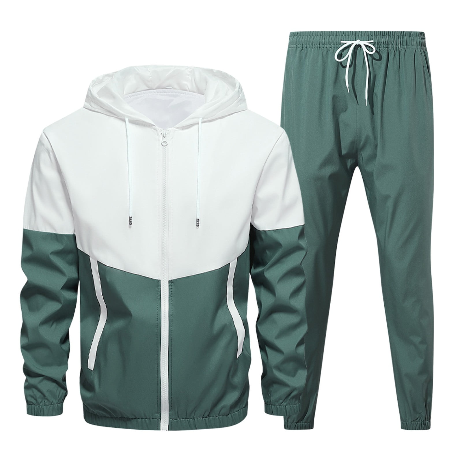 Mens Colorblock Tracksuit Long Sleeve Sweatsuits Full Zip Hoodie Jacket ...