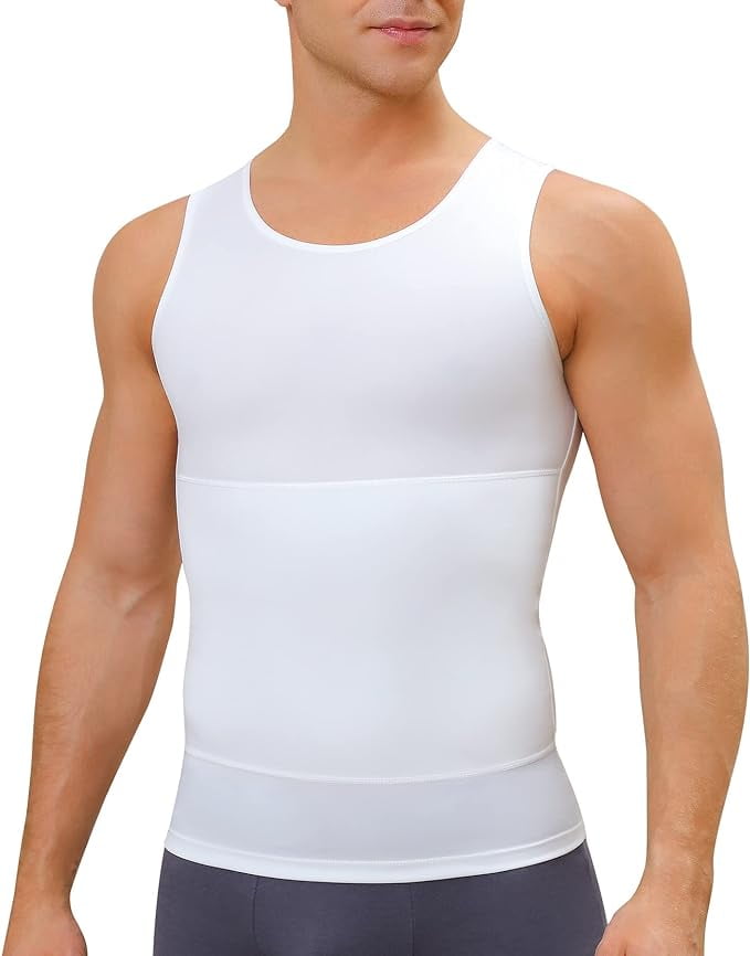 Mens Compression Shirt Slimming Body Shaper Vest Workout Tank Tops Abs ...