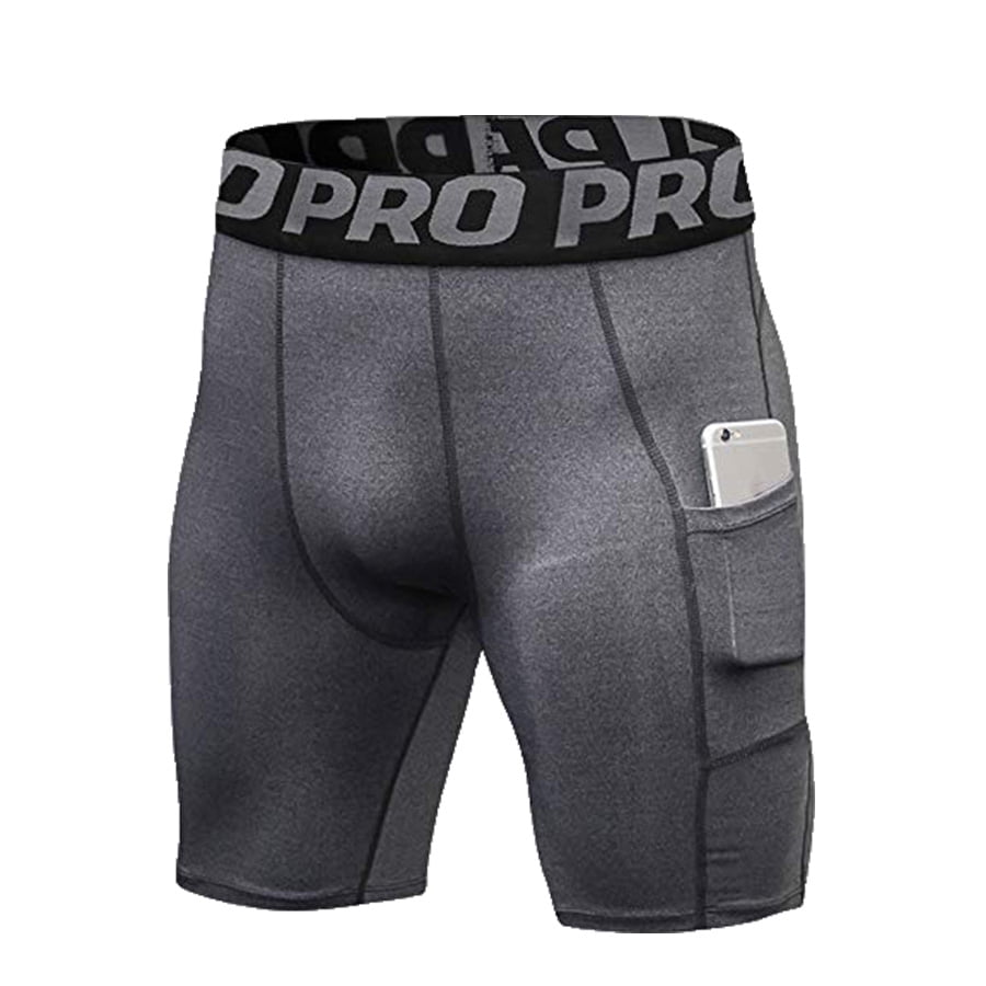 Mens Compression Shorts with Pocket Spandex Sports Athletic Running ...