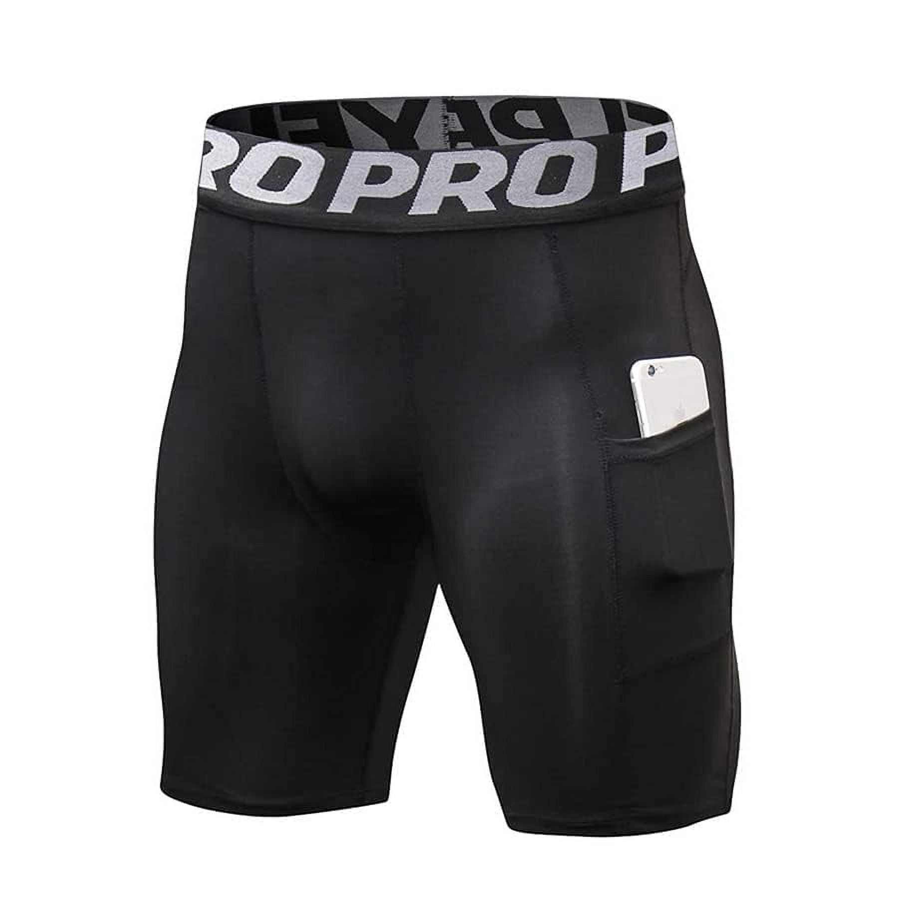 Mens Compression Shorts with Pocket Spandex Sports Athletic Running ...