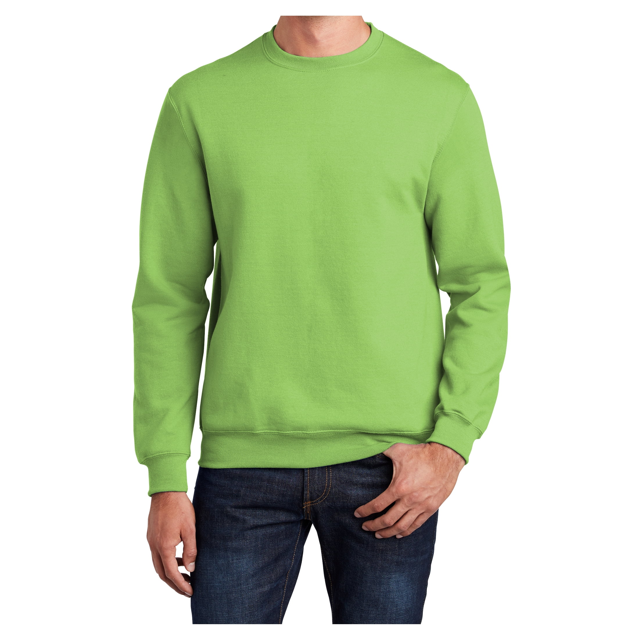 Mens Core Fleece Classic Crewneck Cotton/Poly fleece Sweatshirt Lime ...