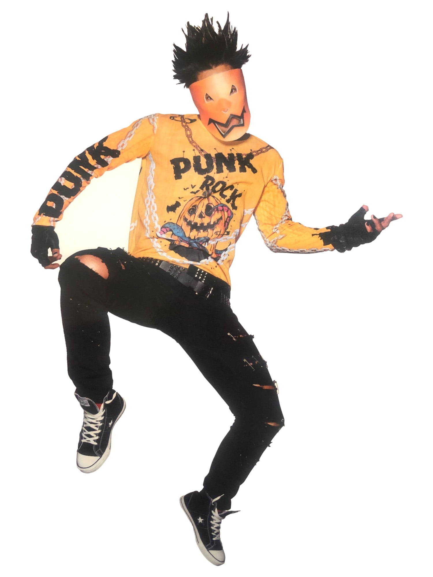 Mens Costume Couture Pumpkin Punk Rocker Shirt & Mask Halloween Costume ...