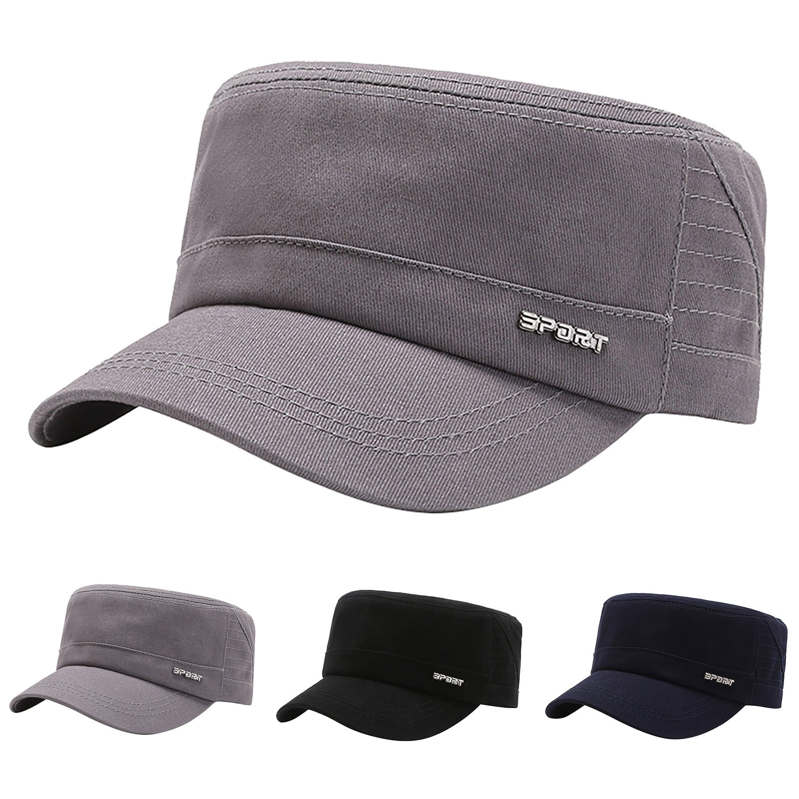 Mens Cotton Cadet Hat Flat Top Adjustable Classic Baseball Cap ...