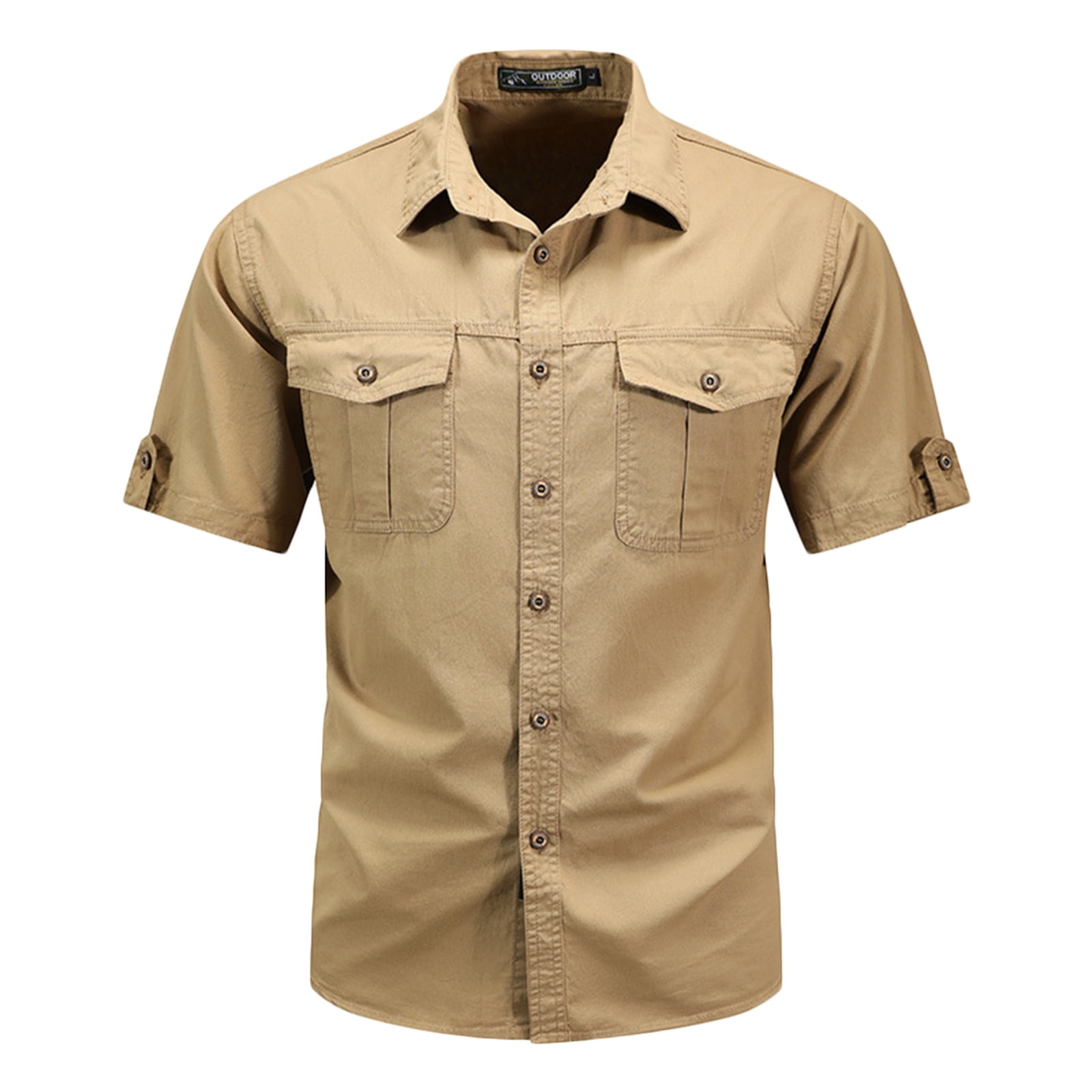 Mens Cotton Cargo Shirts with Pockets Big & Tall M-5X Short Sleeve ...