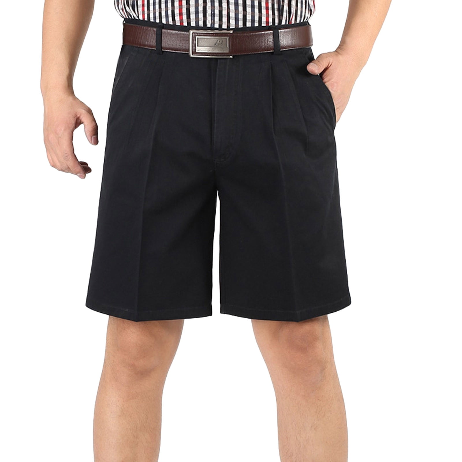Mens Cotton Dress Shorts Classic Wrinkle-Resistant Flat Front Wide Leg ...