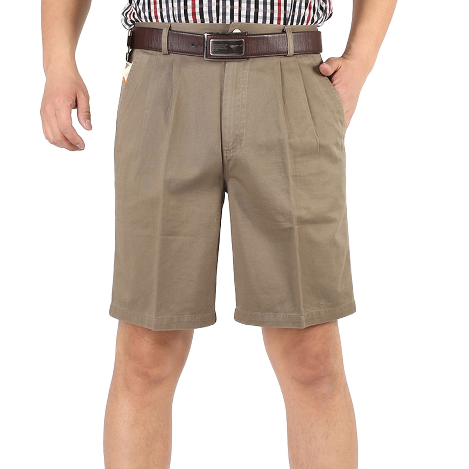 Mens Cotton Dress Shorts Classic Wrinkle-Resistant Flat Front Wide Leg ...