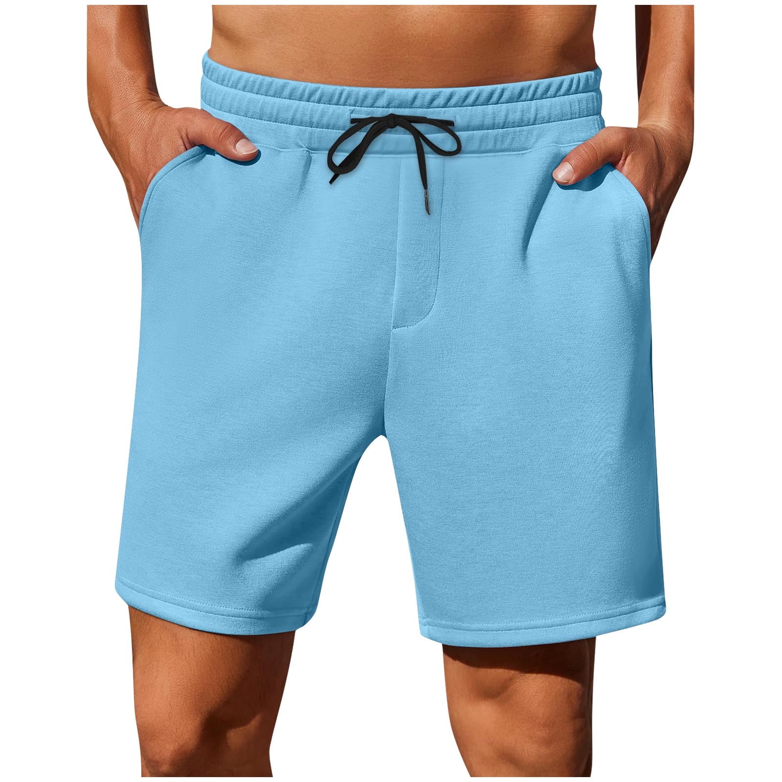 Mens Cotton Dress Shorts Pure Basic Chino Shorts Classic-Fit Sweatpants Elastic High Waist Pant ...