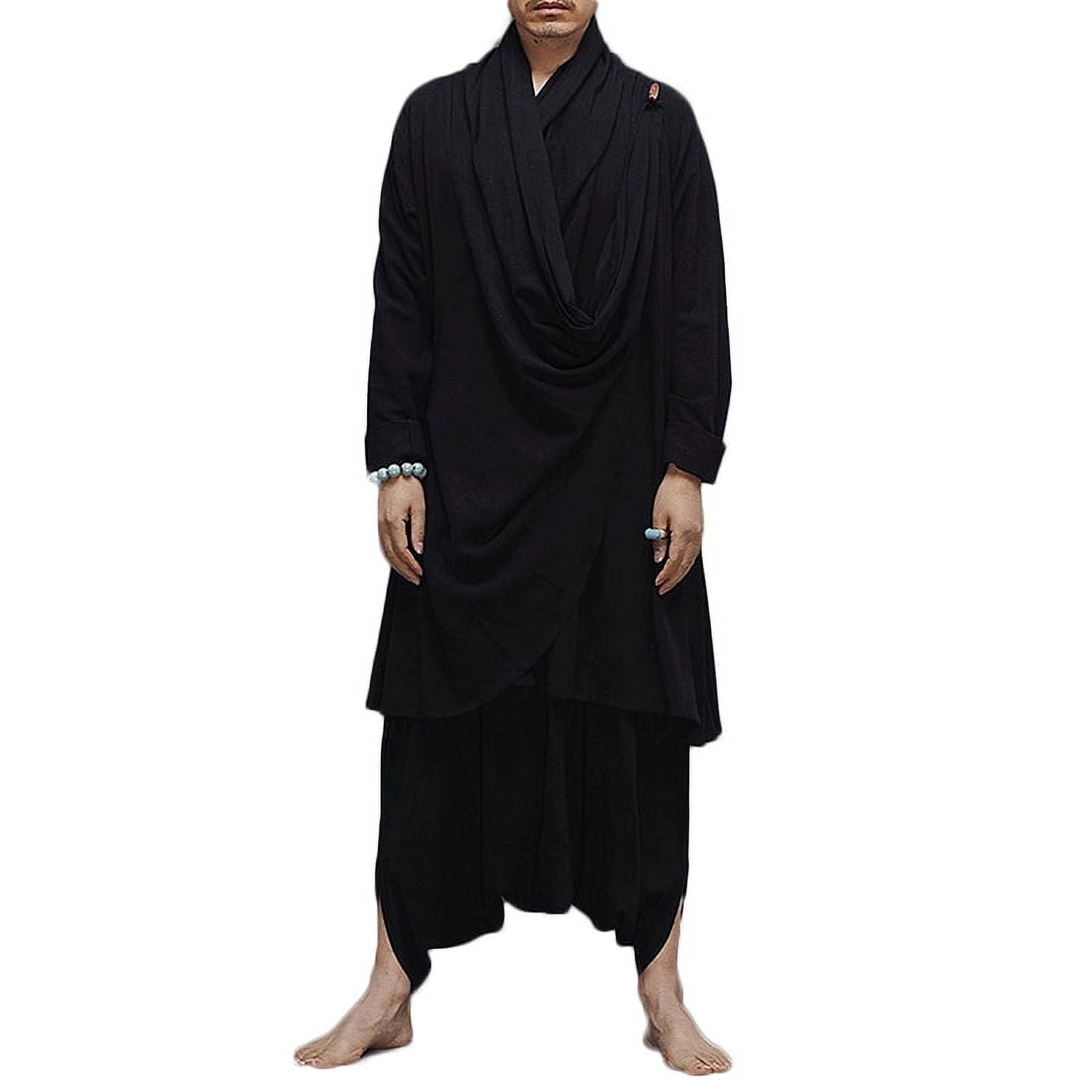 Mens Cotton Kung Fu Yoga Cotton Linen Long Tops Pants Sets Traditional ...