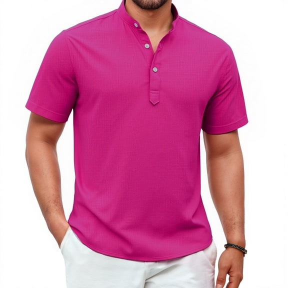 FRSASU Men's Linen Short Sleeve Shirt Cotton Casual Beach Shirts Henley ...