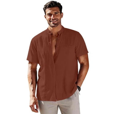 Men's Cotton Short Sleeve Button Down Shirts with Double Chest Pockets ...