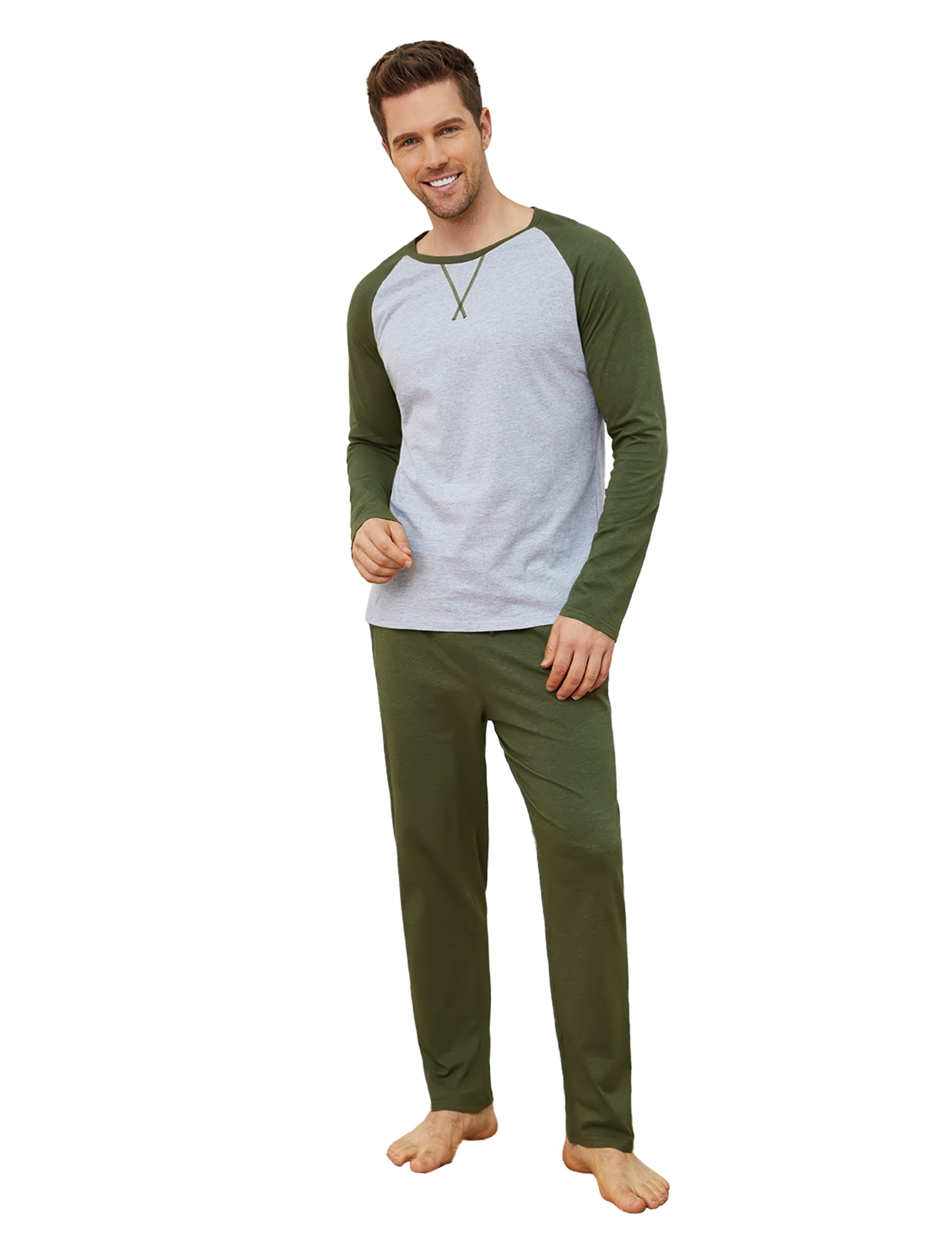 Mens Cotton Pajama Sets Long Sleeve Sleepwear for Men 2 Piece Mens ...