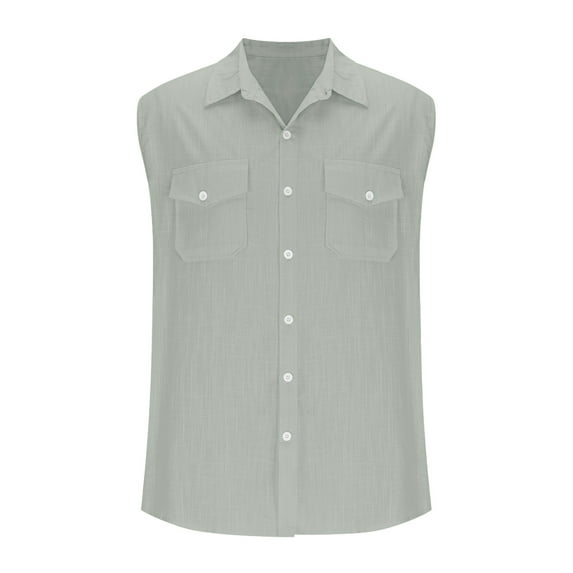 Mens Cotton Tank Top Outdoor Cargo Button Up Sleeveless Tee Solid ...