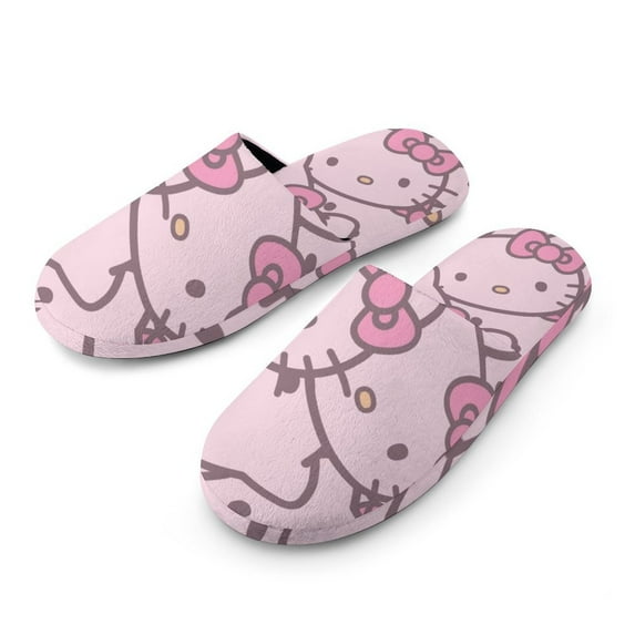 Mens Cozy Slippers Hello Kitty Warm Soft Plush Slipper Slip-on House ...
