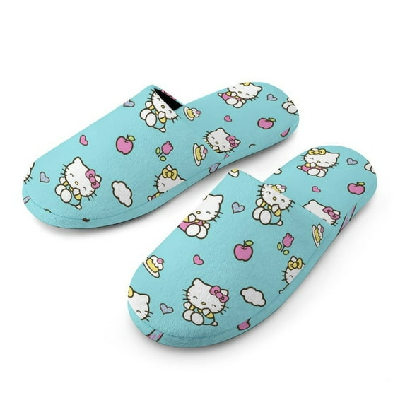 Mens Cozy Slippers Hello Kitty Warm Soft Plush Slipper Slip-on House ...