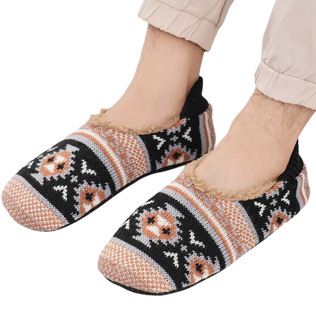 Mens Cozy Soft Sole Slipper Socks With Non Skid Bottoms, Warm Slipper ...