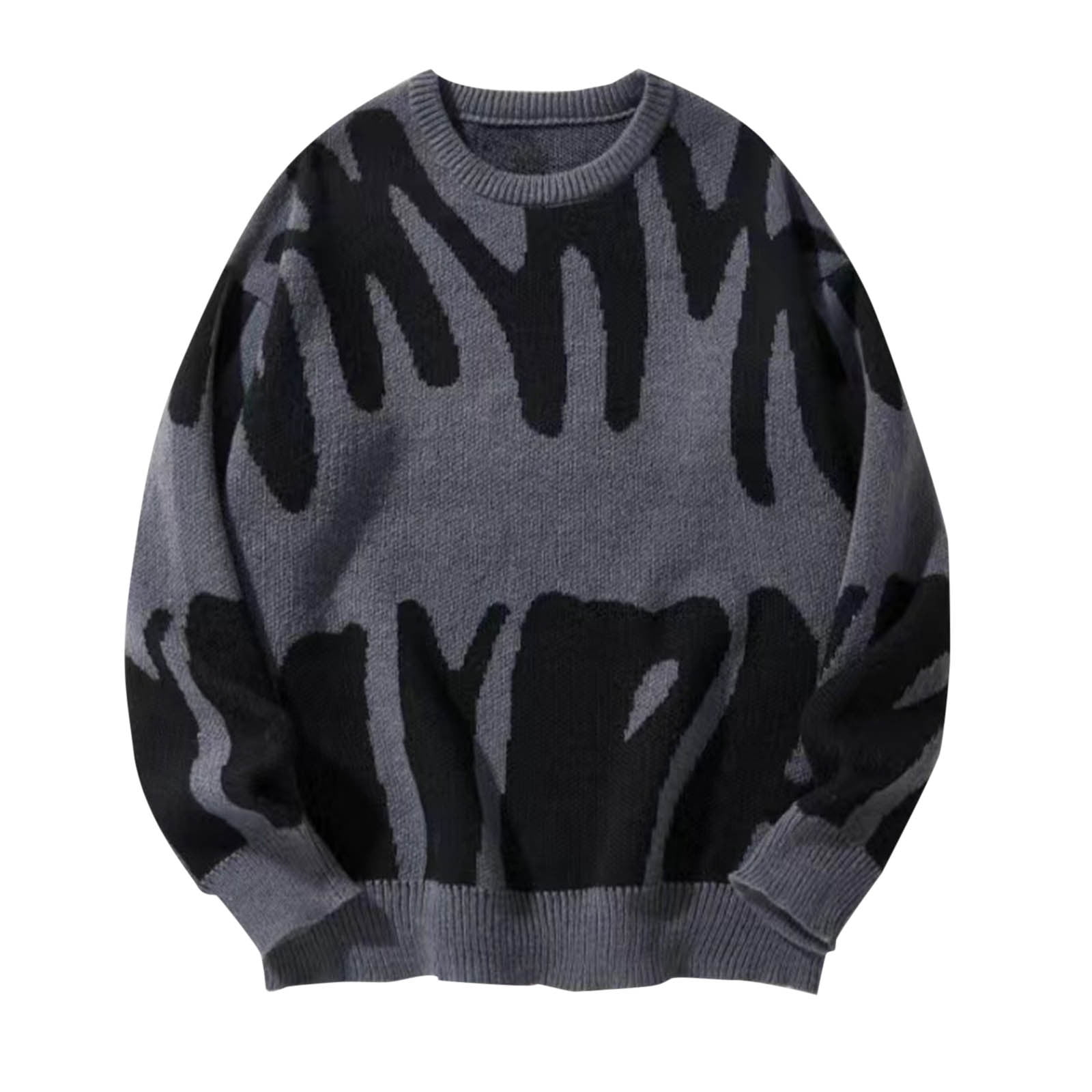 Mens Crewneck Oversized Sweaters Y2K Aesthetic Flame Graphic Knitted Sweater Casual Pullover ...