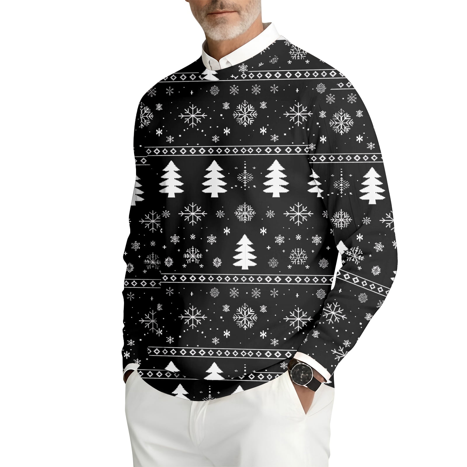 Mens Crewneck Pullover Sweater Christmas Long Sleeve Xmas Knit Sweaters ...