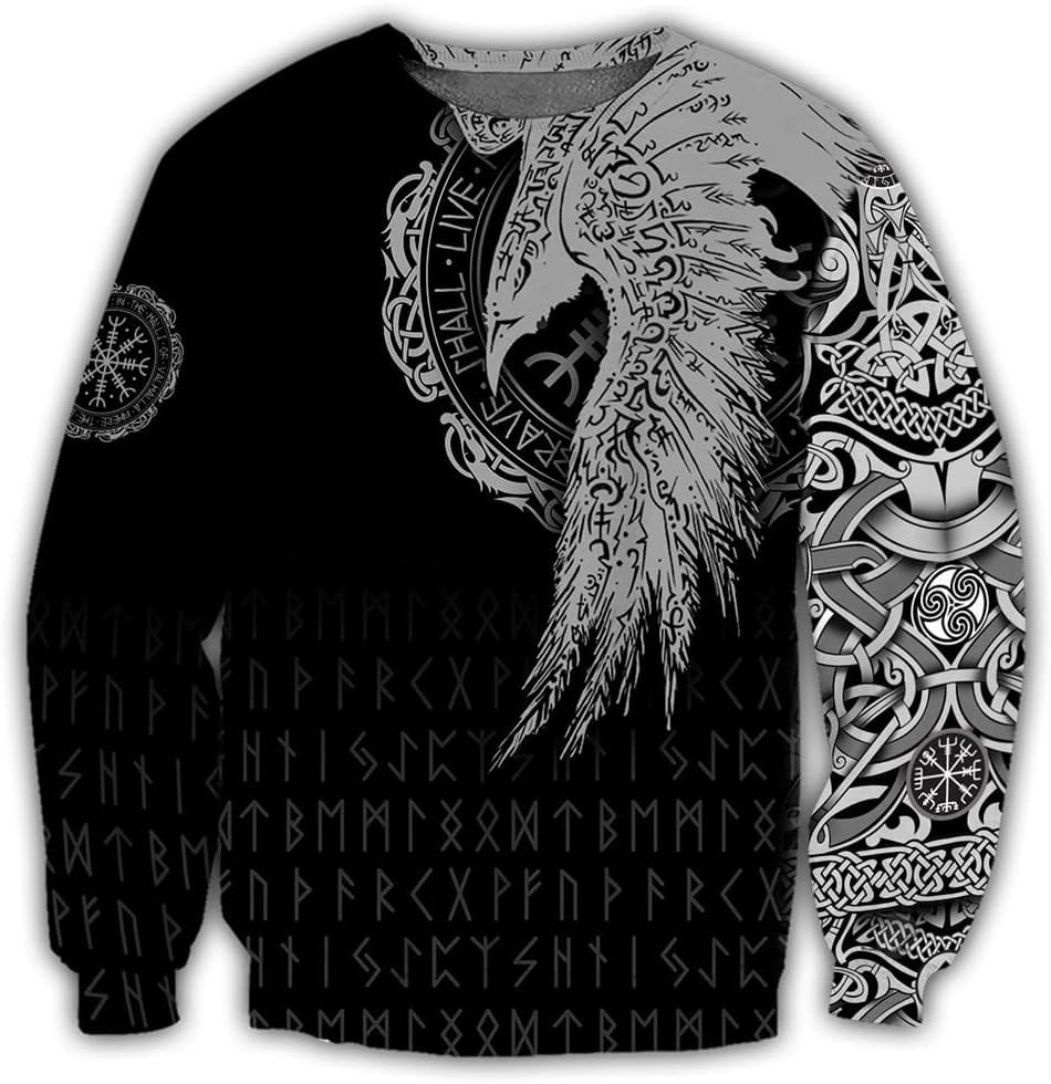 Mens Crow Warrior Celtic Knot Rune Viking Dragon Hoodie Norse Mythology ...