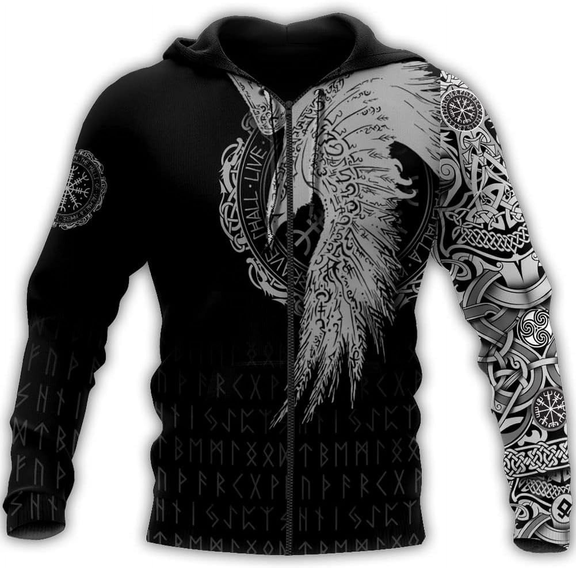 Mens Crow Warrior Celtic Knot Rune Viking Dragon Hoodie Norse Mythology 3D Full Body Printed ...